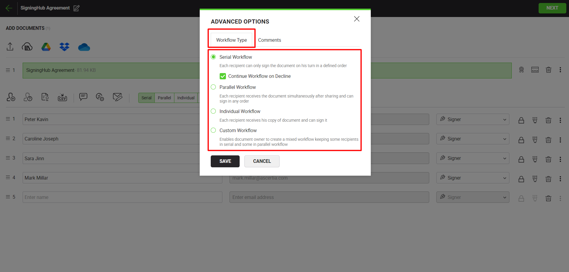 Configure workflow type